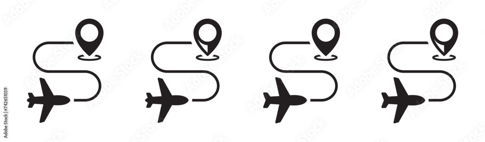 Map and location icon. Plane destination icon, vector illustration ...