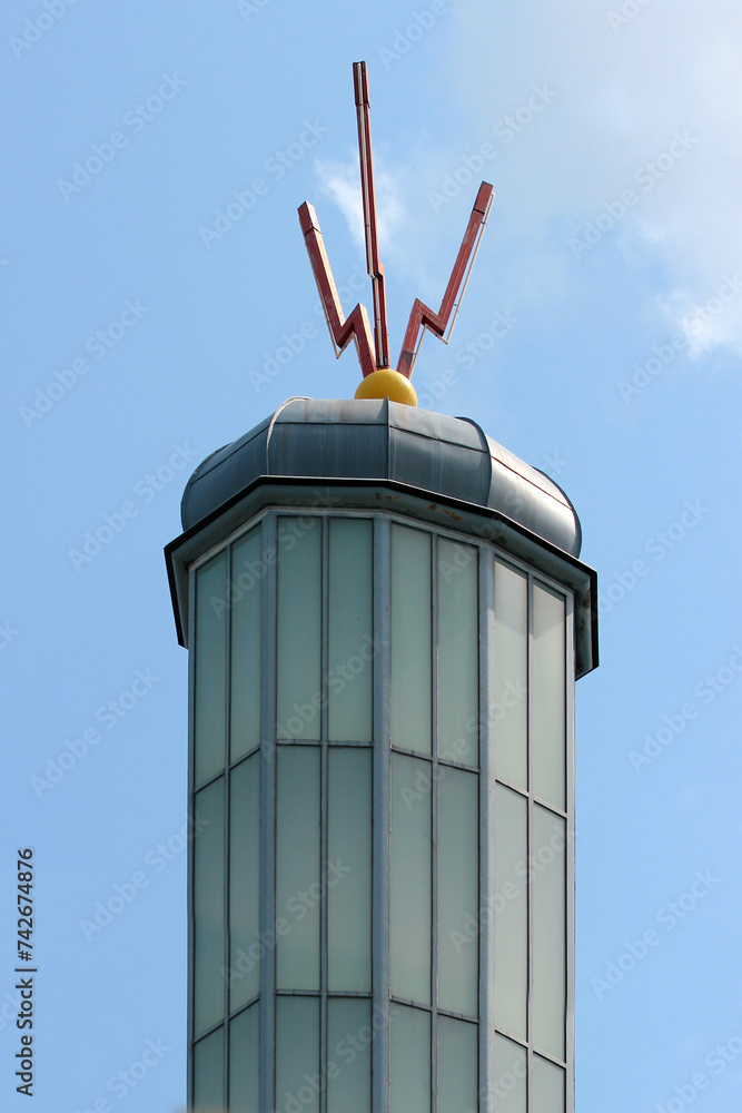 Three sparks, a symbol of electrical discharge on a lightning rod on a ...