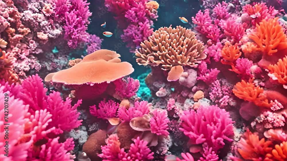 Vibrant coral reef teeming with variety of brightly colored corals in ...