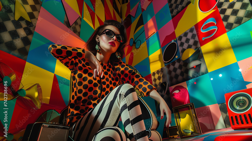Retro Seventies Fashion and Home Decor with Stylish Woman in Vintage ...