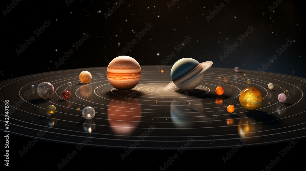 planets rotating in their orbits 3d model, space science background ...