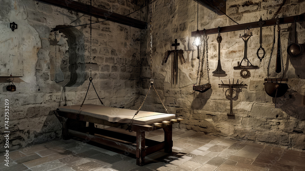 Torture room of the medieval Inquisition period Generative AI ...