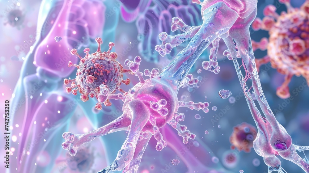 3D illustration showing the interaction between neural synapses and ...