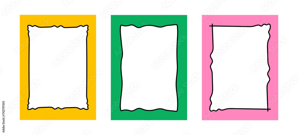 Hand-drawn doodle wave scalloped edge frames. Set of the vector curved ...