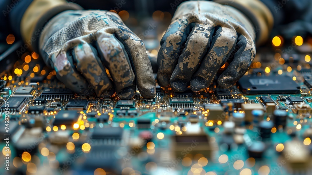 Disassembling Components in E-Waste Recycling Process. Close-up of a ...