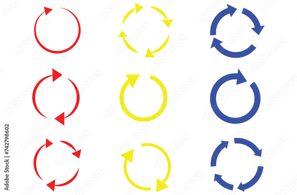 Set of circle arrows rotating on white background. Refresh, reload, recycle, loop rotation sign ...