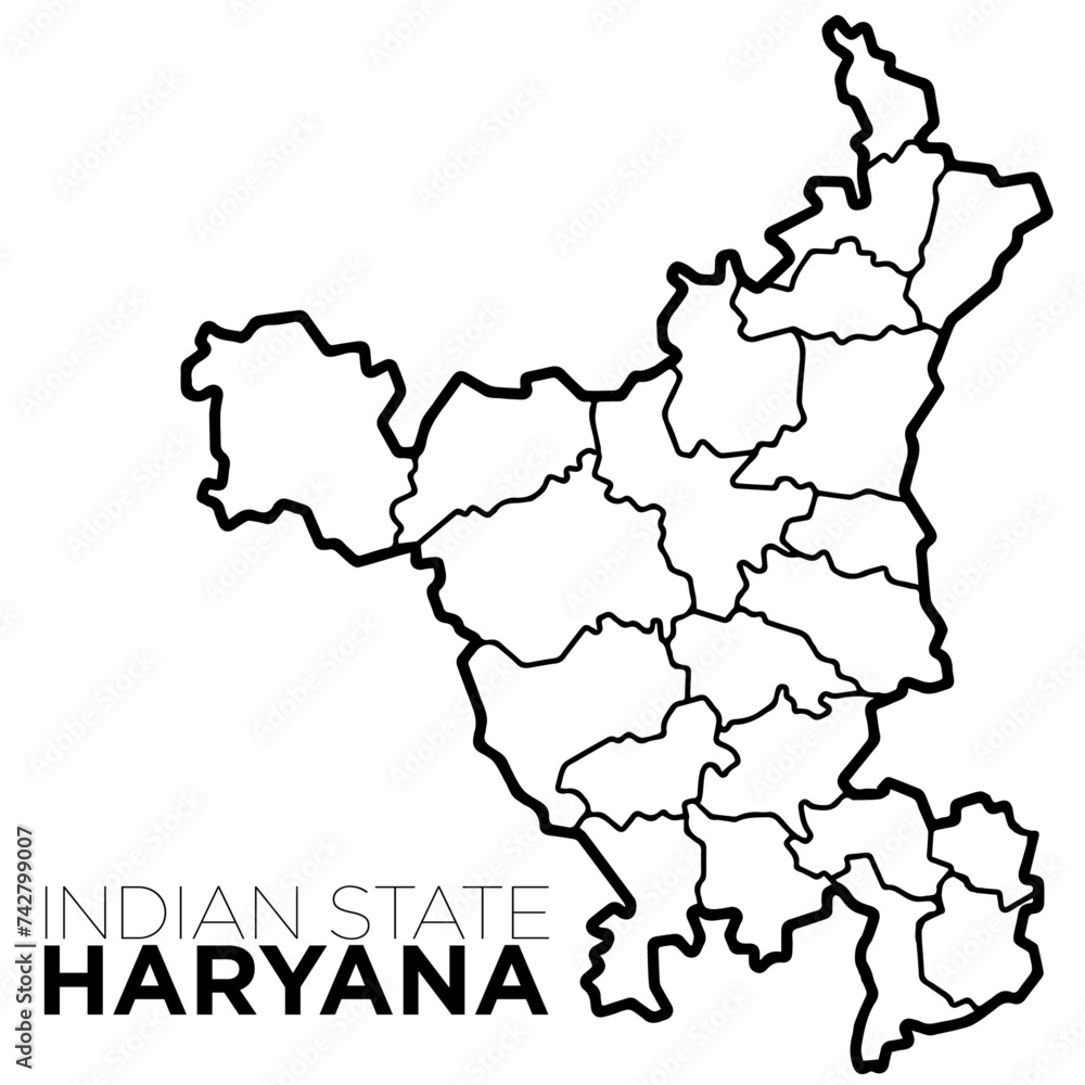 Indian state Haryana vector map, District Detail map illustration Stock ...