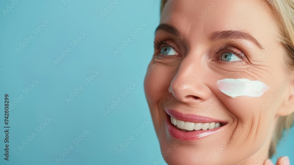 senior beautiful woman smile use cream for good skin. face of a healthy ...