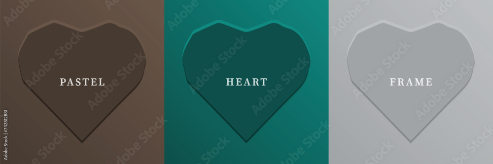 Set of abstract 3D heart, different color 3D heart shape frame design ...