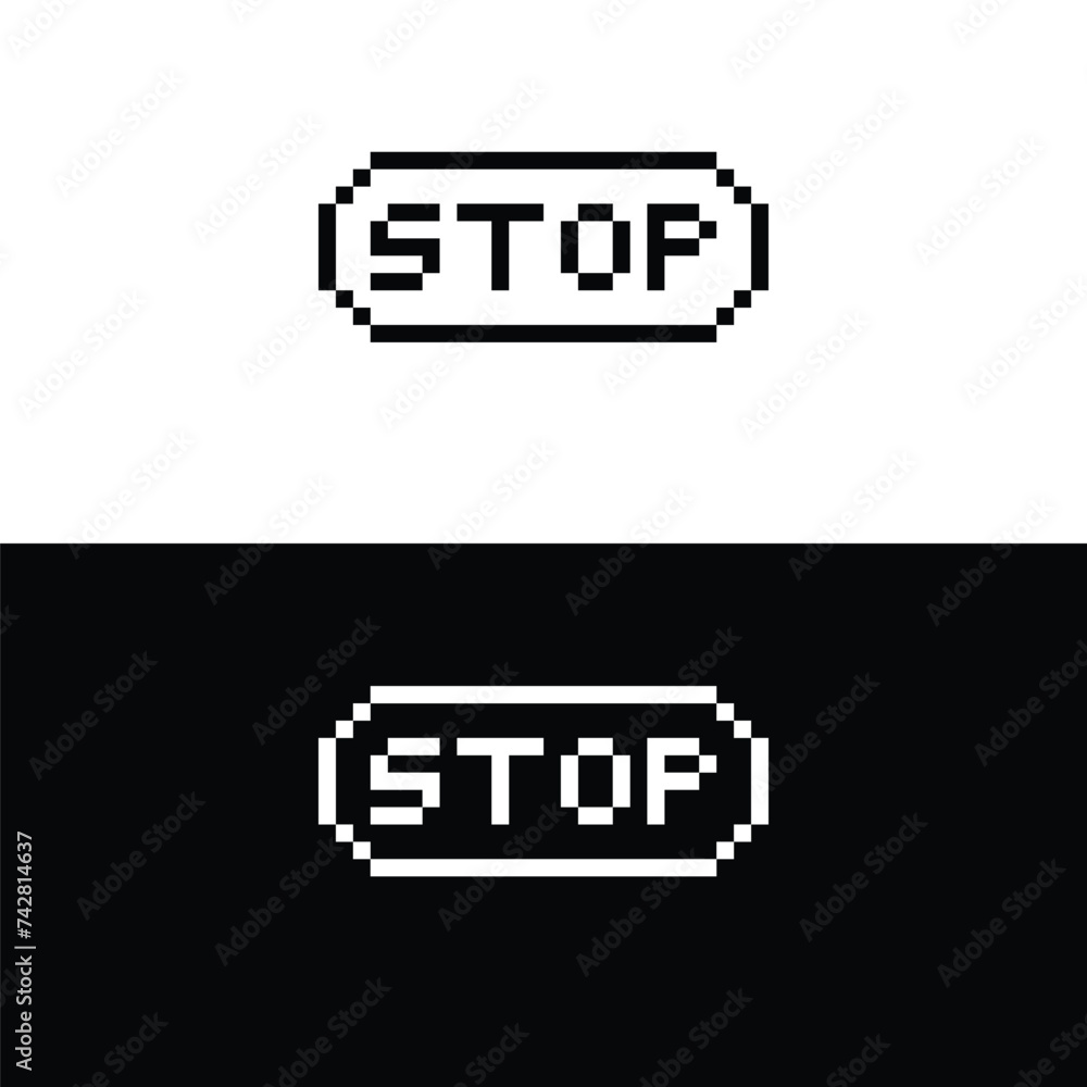 stop button 8 bit text stop Pixel art 8-bit for game Stock Vector ...