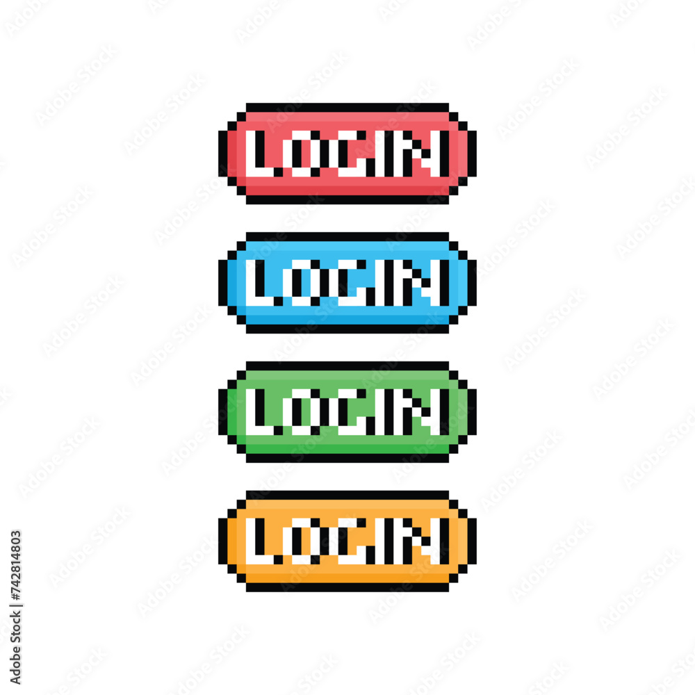 login button 8 bit text login Pixel art 8-bit for game Stock Vector ...