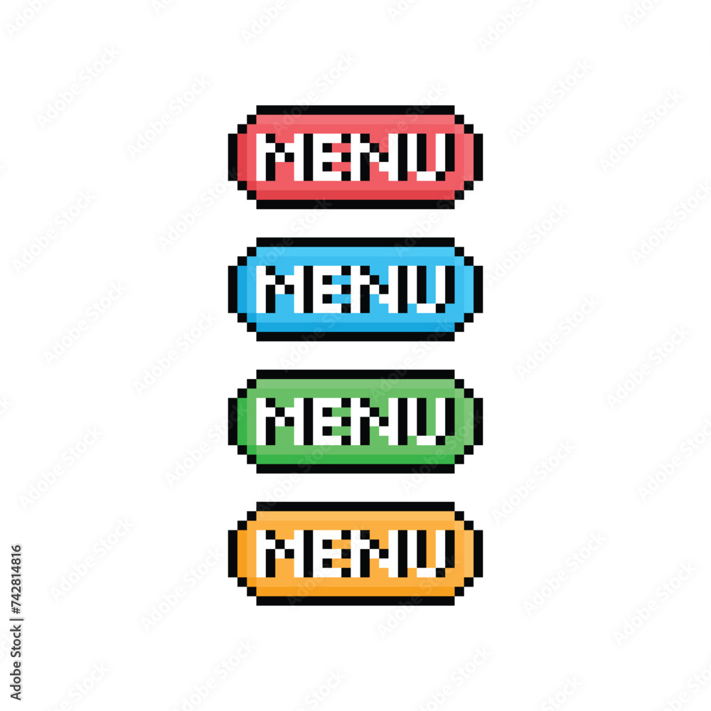 menu button 8 bit text menu Pixel art 8-bit for game vector de Stock ...
