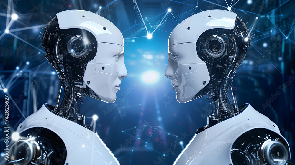 AI technology artificial intelligence, robots and robots facing each other, People using AI ...