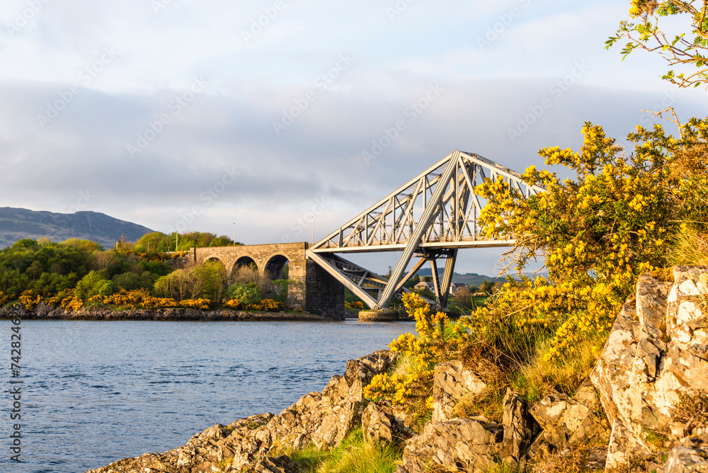 vews of the Connel Bridge and the Falls of Lora in the Firth of Lorn ...