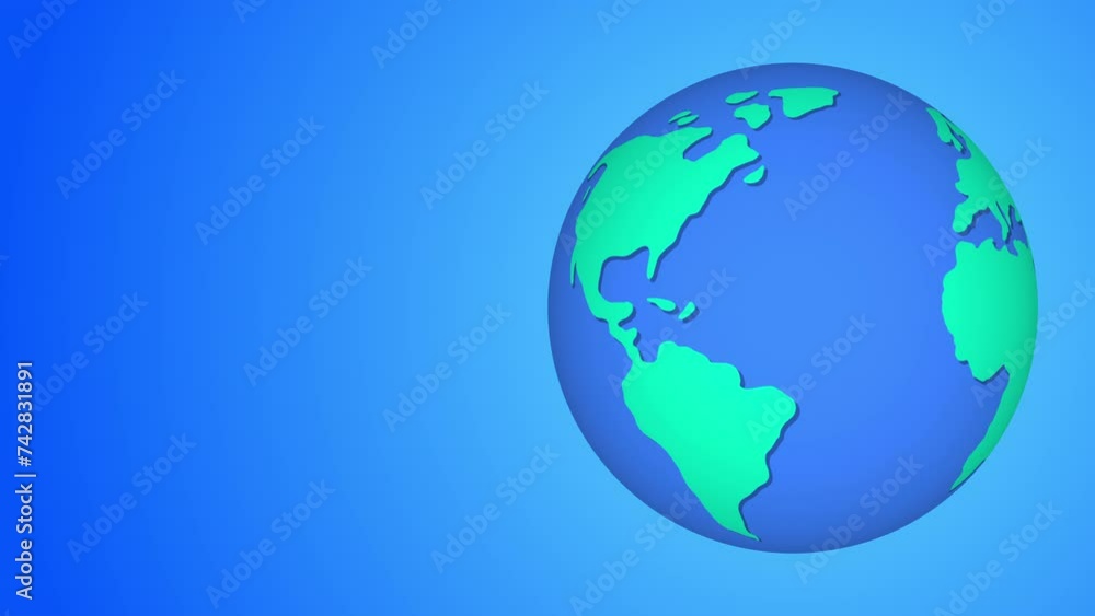 Flat design of spinning Earth on blue sky background. Planet Earth ...