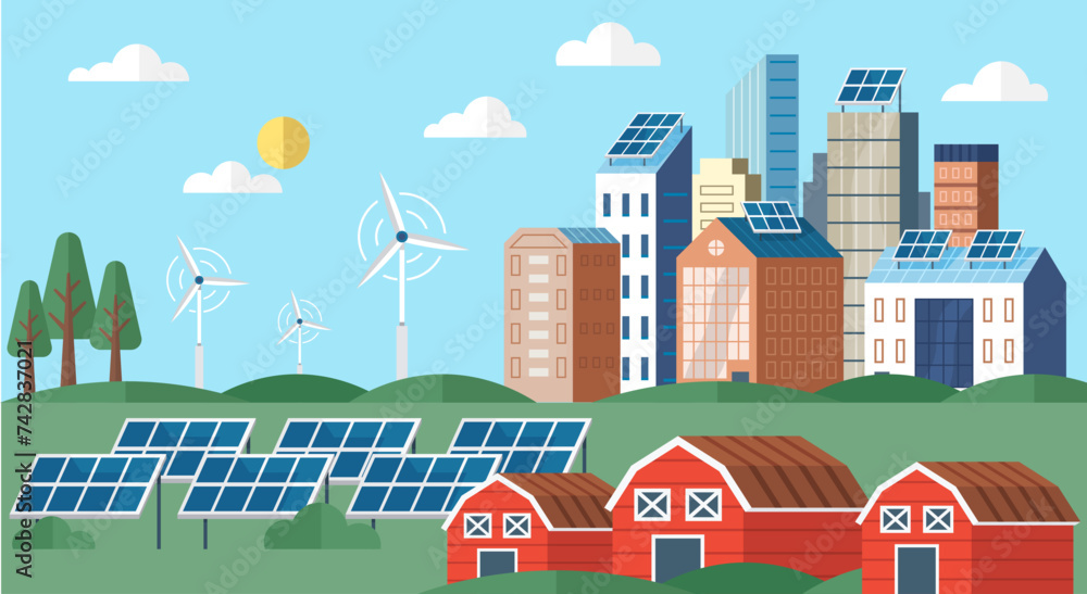 Solar energy vector illustration. The ecological benefits using ...
