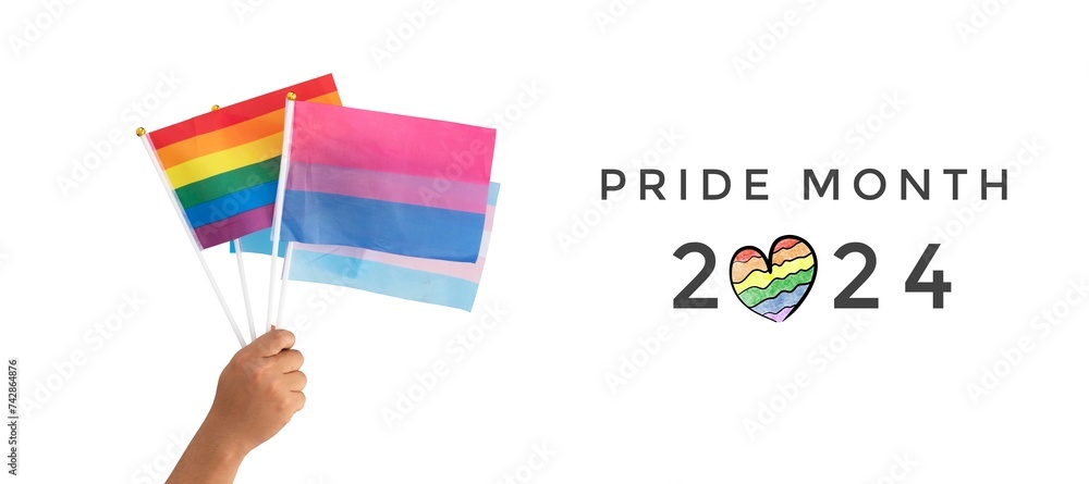 Pride Month 2024 and rainbow flags raising on white background, concept ...