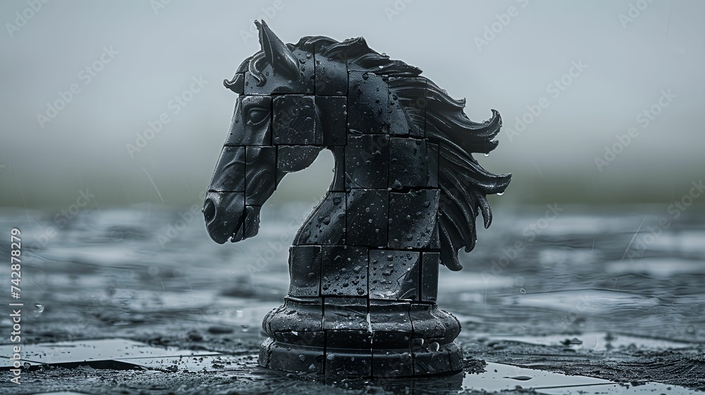 Chess Knight Horse piece standing on the chessboard - grey calm sad ...