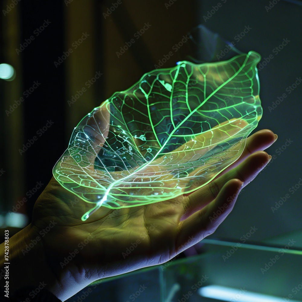 This artificial leaf device releasing oxygen and glowing with life ...
