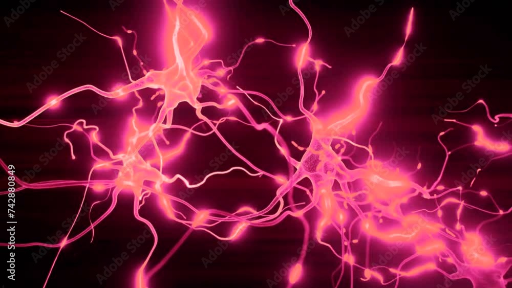 Animation of neuron cells with glowing links. Nerve cells Activity in ...