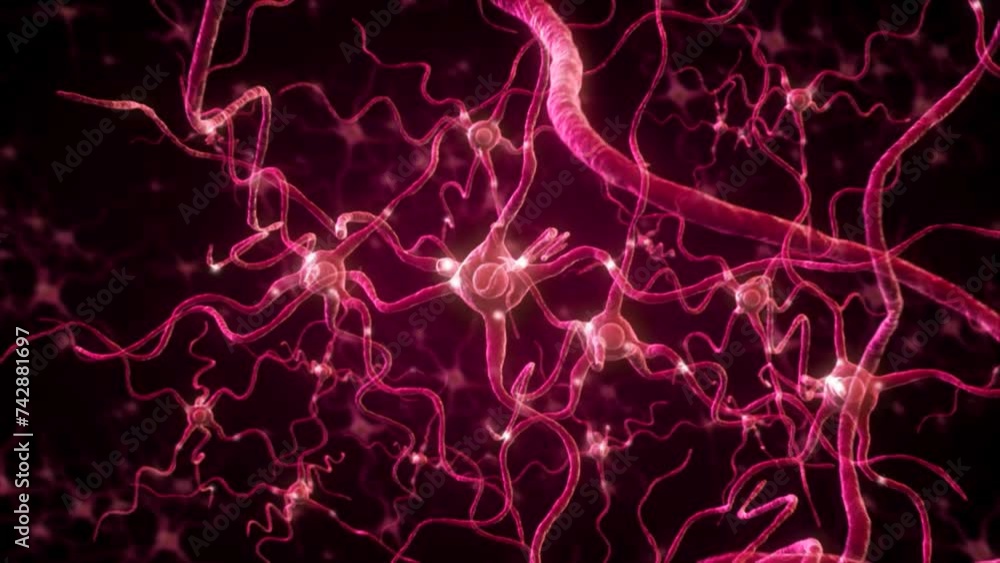 Animation of neuron cells with glowing links. Nerve cells Activity in ...