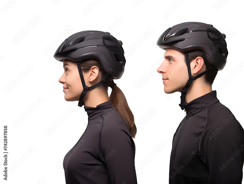 Side view of wearing a bicycle helmet correctly on a transparent ...