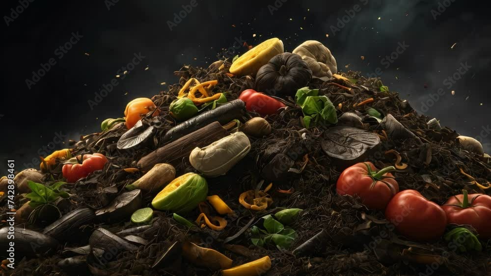 Video animation of compost made up of decomposing vegetables and ...