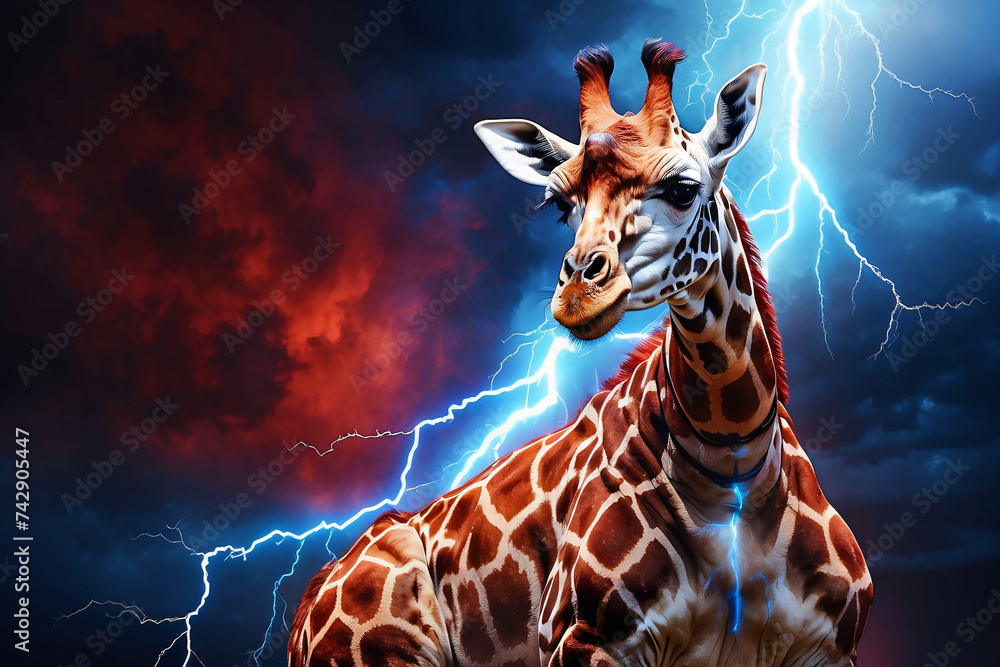 Giraffe with lightning background Stock Illustration | Adobe Stock