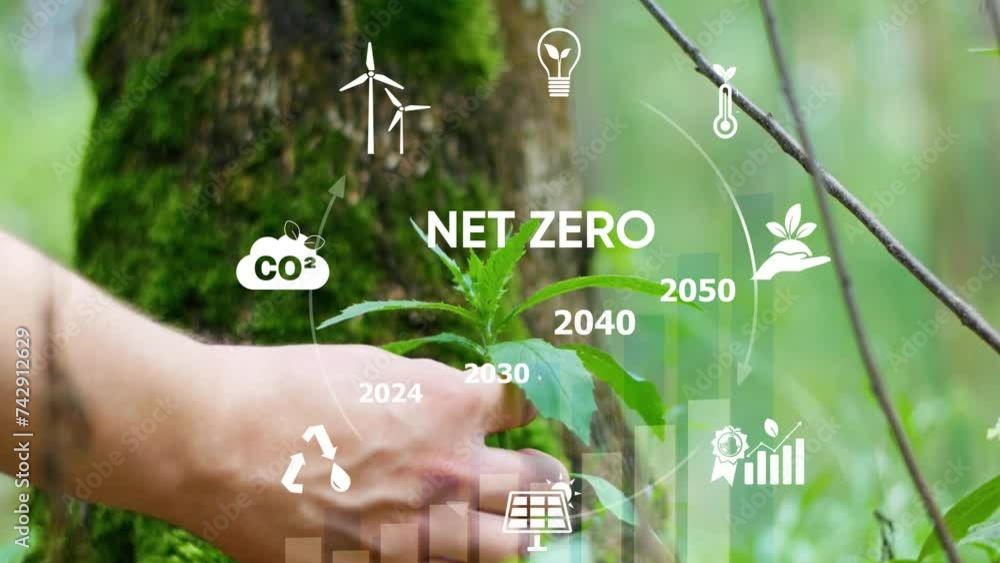 Net zero and carbon neutral concept 2050. Net zero icons In Green ...