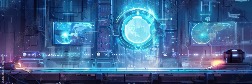 Neon robotics and circuitry on futuristic tech background. Background ...