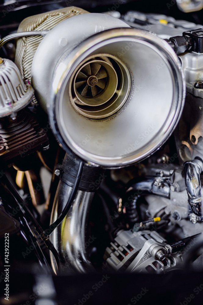 Diesel engine turbocharger.Turbo charger on car engine for power ...