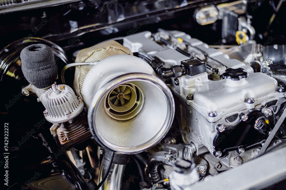 Diesel engine turbocharger.Turbo charger on car engine for power ...