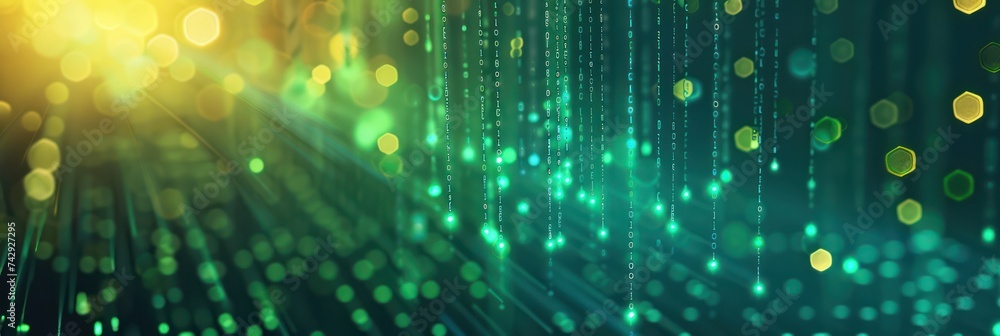 Green Binary Code Data Stream On Digital Technology Background Background For Technological
