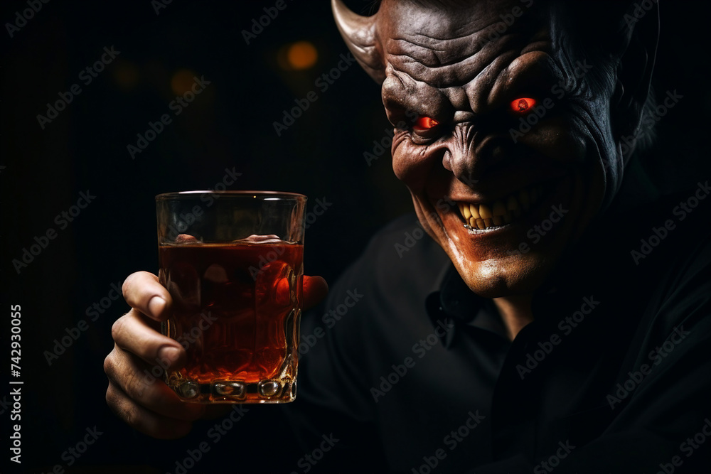 Image of creepy scary demon symbolized alcohol addiction generative AI ...