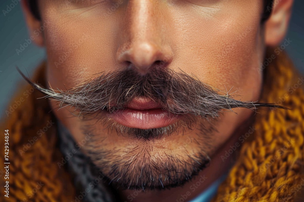 Intricate facial hair frames the rugged features of a man with a ...