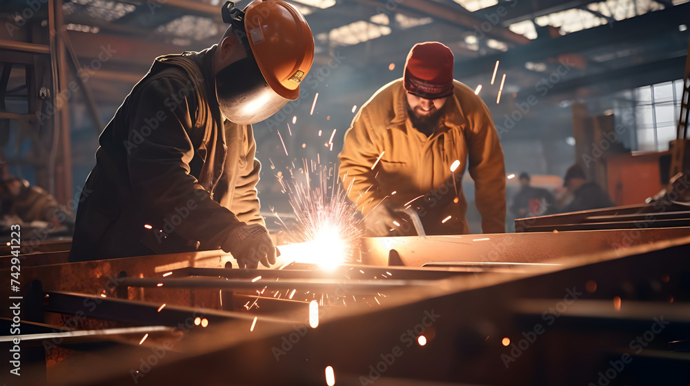 Engineers inspecting welding work and ensuring weld quality and ...