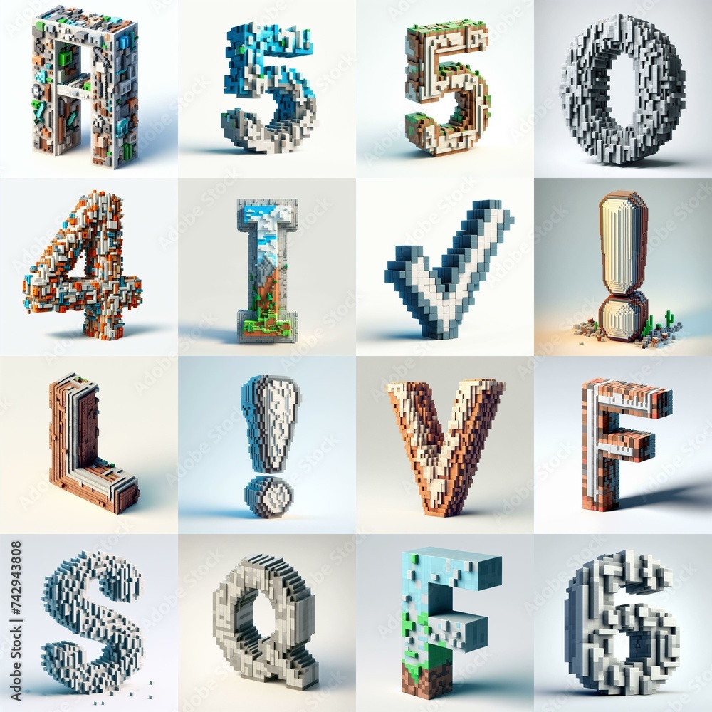 Pixelated letters shape 3D Lettering Typeface. AI generated ...