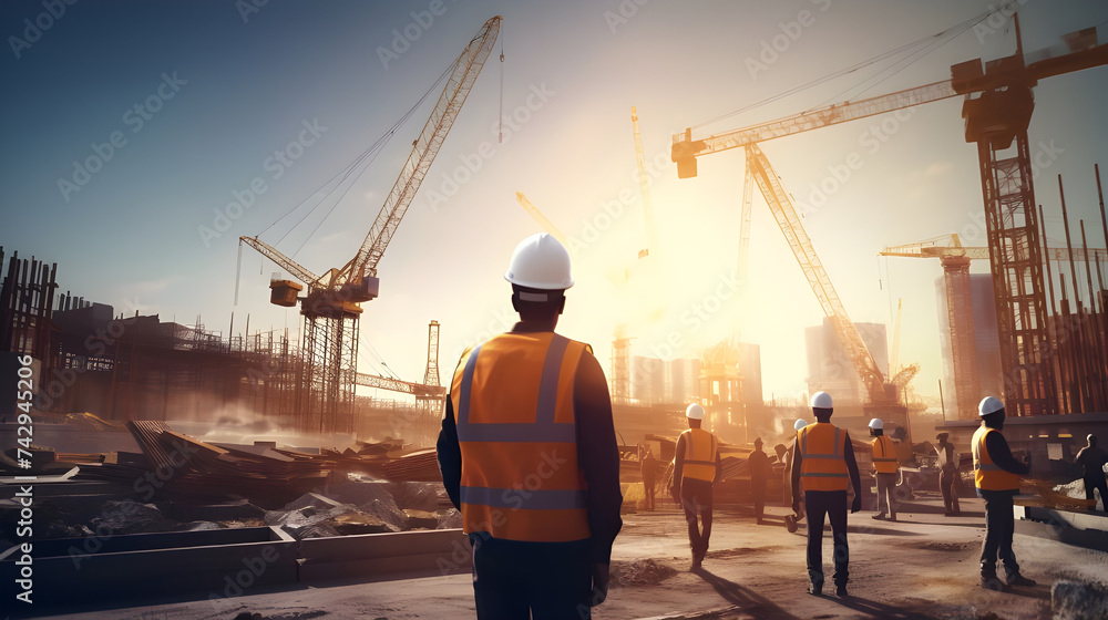 Engineers coordinating with construction crews and subcontractors while ...