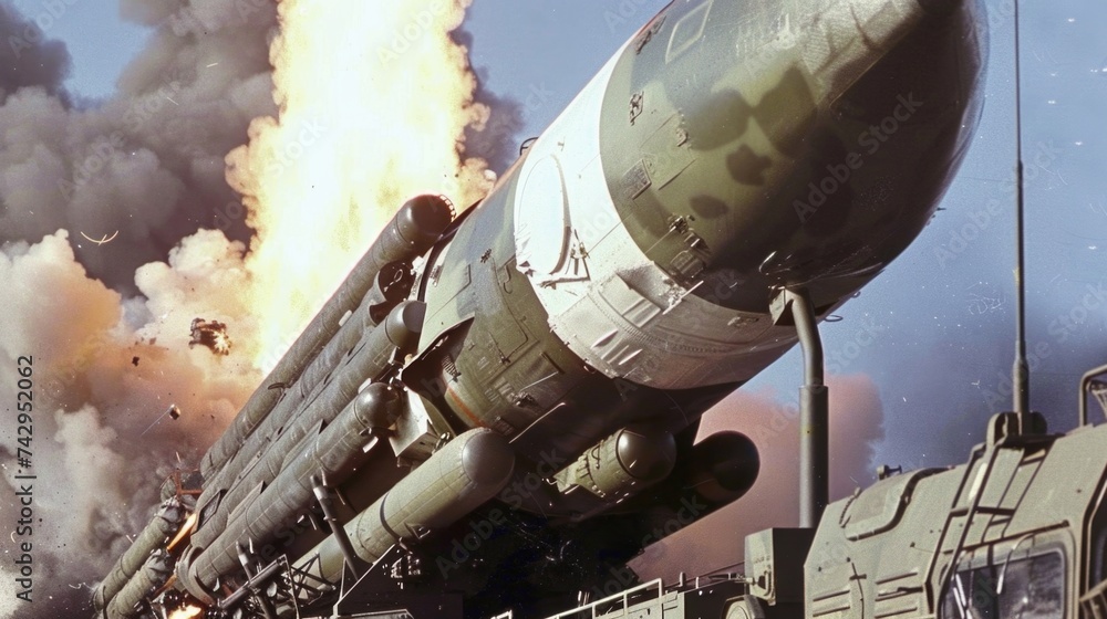 Dramatic Close-Up View of a Ballistic Missile Launching from a ...