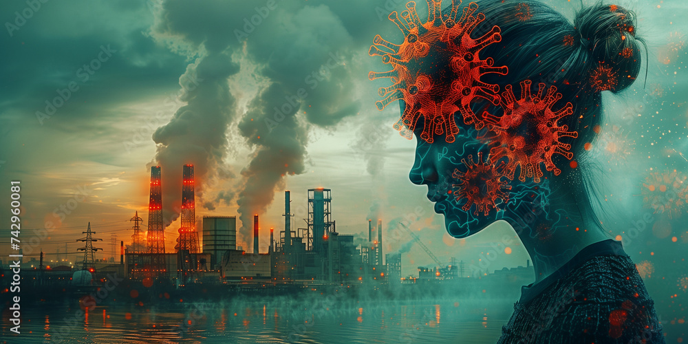 Human and nuclear fallout , industrial factory destroy nature, nuclear ...