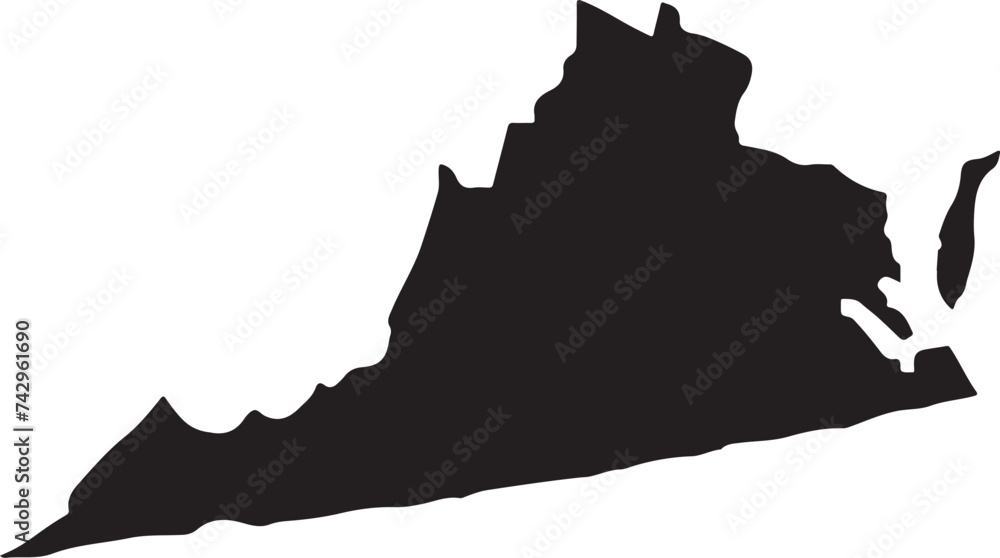 Virginia, state of USA - solid black silhouette map of country area ...