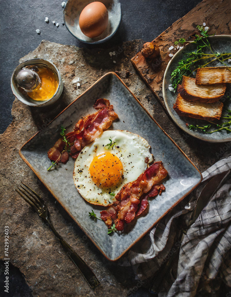 Perfekt gebratenes Spiegelei mit knusprigem Bacon Ein herzhaftes ...
