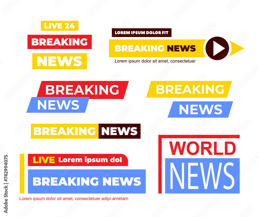 breaking news headers. streaming hot news signs, interface multicolored ...