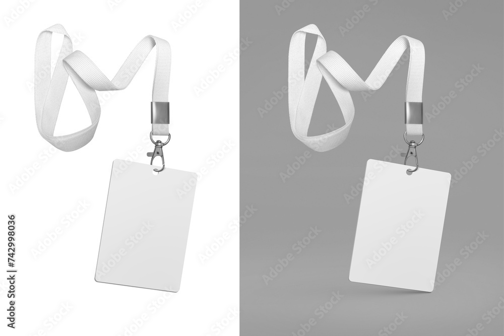 Plastic badge. ID card with white ribbon. Template mockup designed for ...