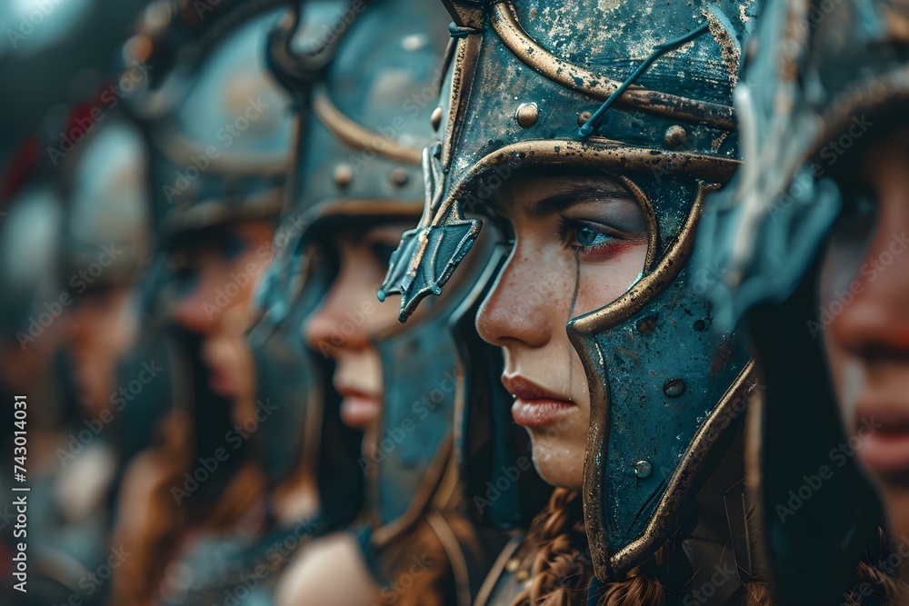 Brave women in helmets gear up for battle in historical setting ...