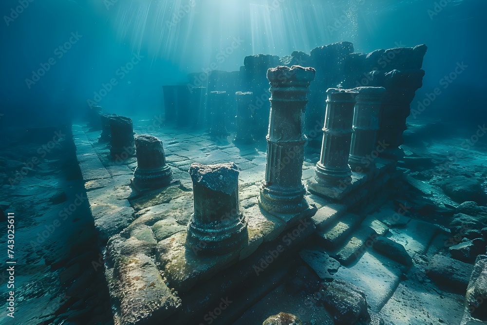 Exploring the Underwater Ruins of an Ancient Civilization. Concept ...