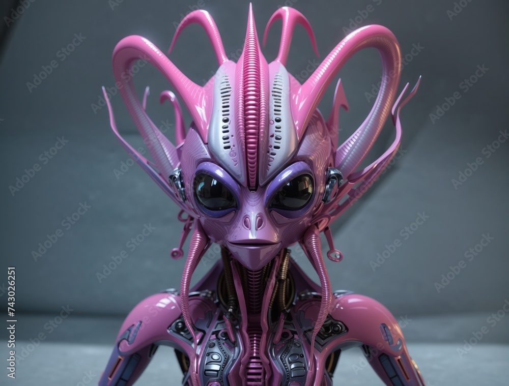 Strange eerie alien creature with pink and purple skin merged with ...