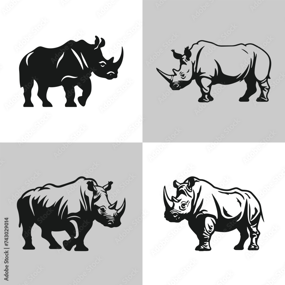 Logo of rhino icon set isolated vector silhouette design Stock Vector ...