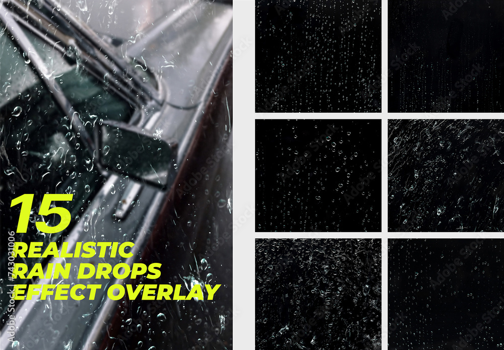 Set Of 15 Realistic Rain Drops Effect Overlays Stock Template | Adobe Stock