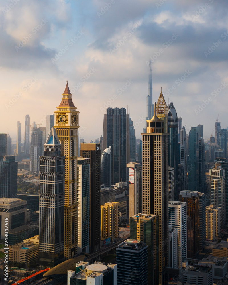Aerial view of Downtown Dubai with Al Yaqoub Tower, Burj Khalifa and ...